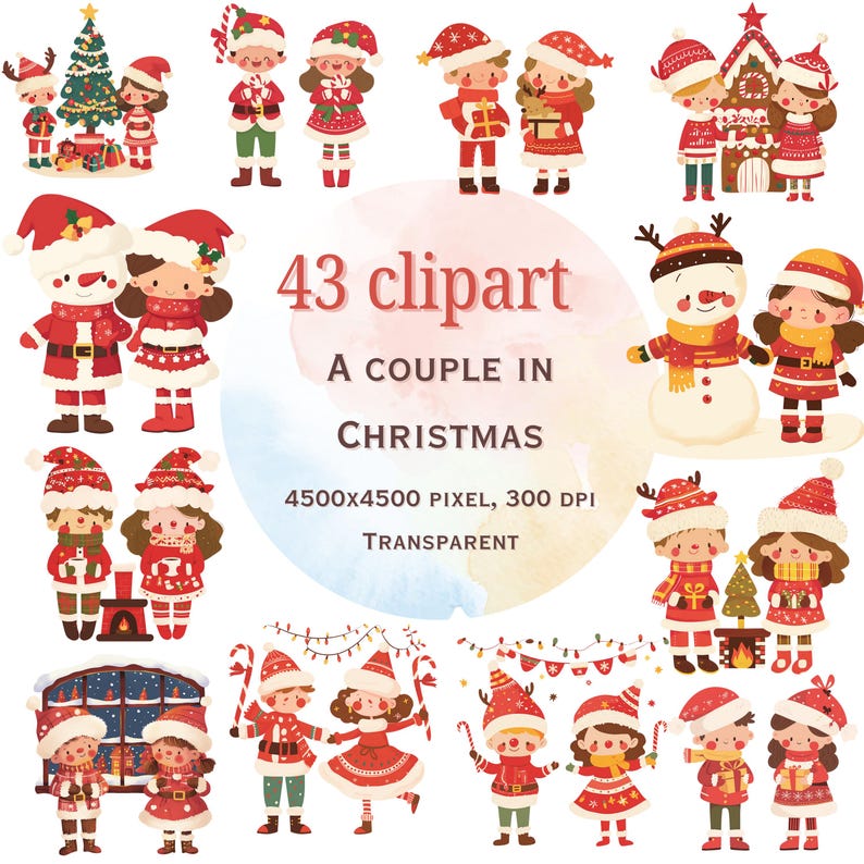 Christmas Boy and Girl Clipart: Festive Holiday PNG (digital Download ...