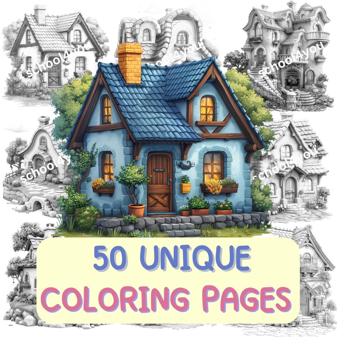 50 Unique Vintage House Coloring Pages With Bonus 50 Colored Pictures ...