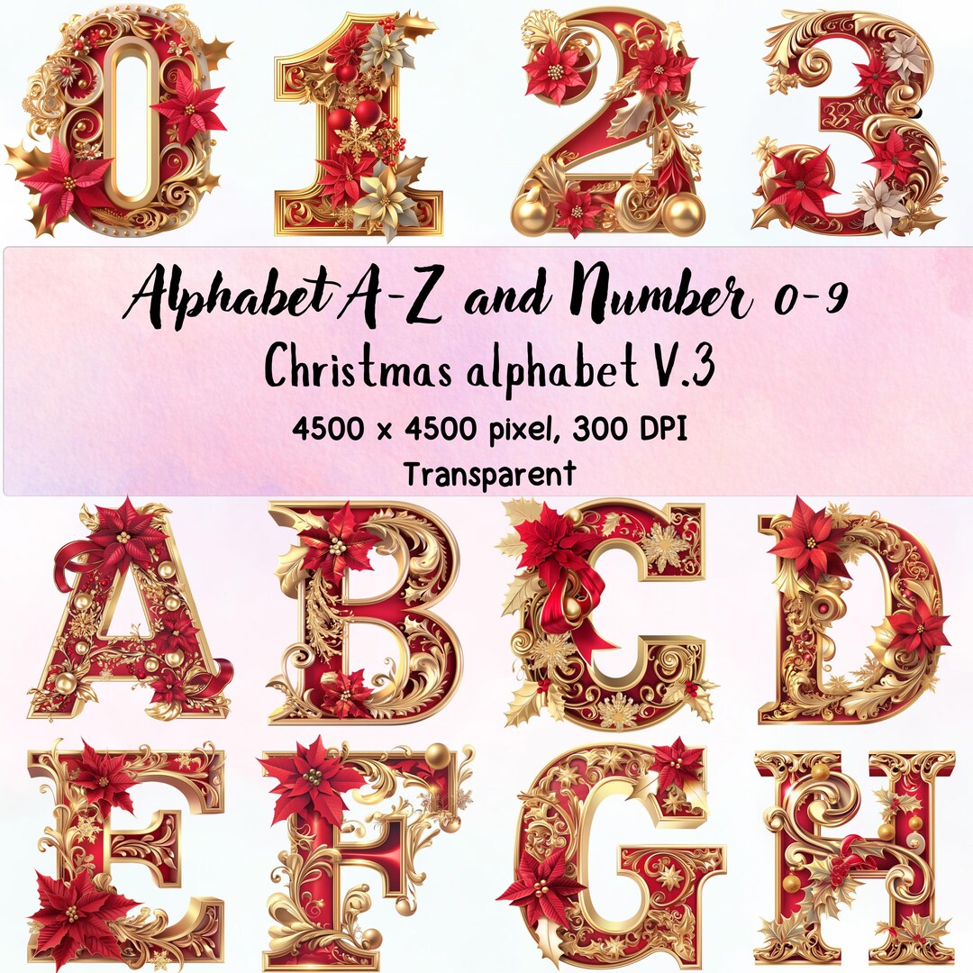 Red Christmas Alphabet A-Z and Number 0-9, Christmas Alphabet - Etsy