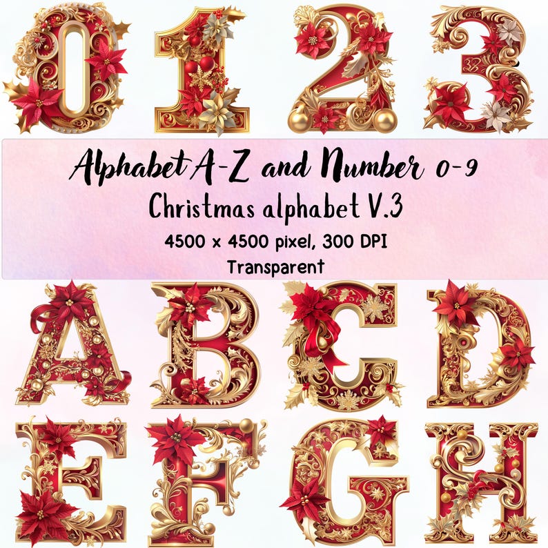 Red Christmas Alphabet A-Z and Number 0-9, Christmas Alphabet - Etsy