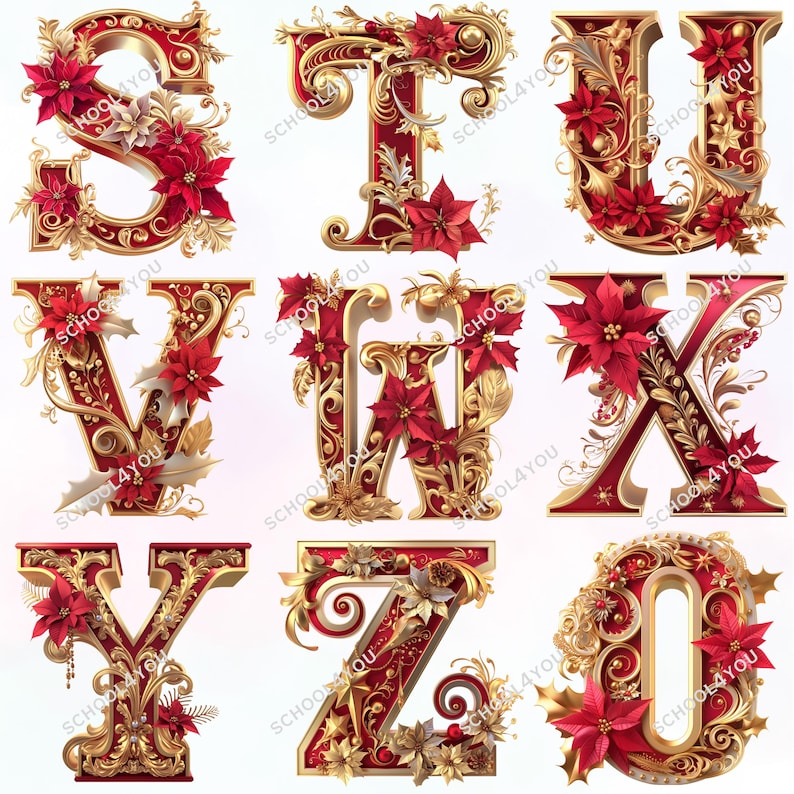 Red Christmas Alphabet A-Z and Number 0-9, Christmas Alphabet - Etsy