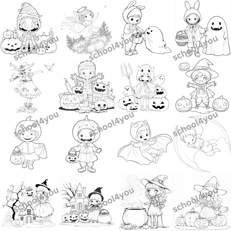 50 Spooky Halloween Coloring Pages: Ghosts, Witches, Pumpkins (instant ...