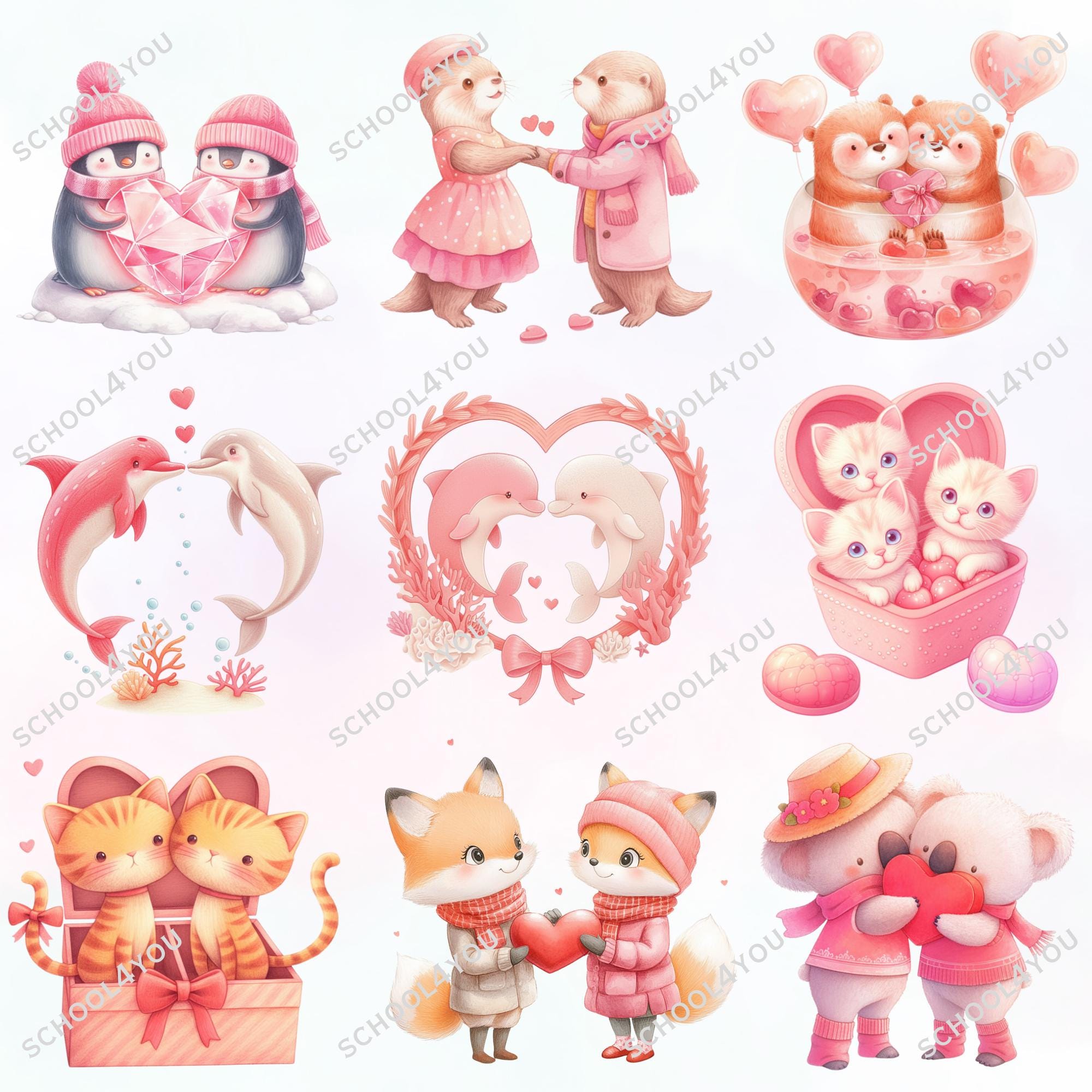 52 Cute Animals in Love Clipart, Valentine’s Day Animal Couple ...