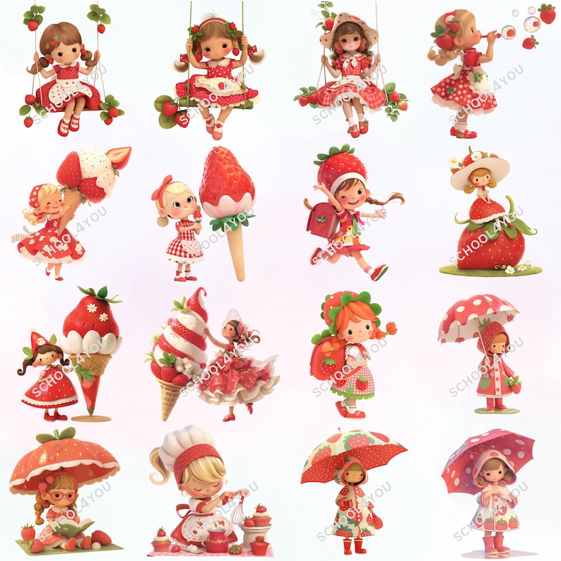 65 Strawberry Cute Girl Clipart | Adorable Strawberry-themed Actions ...