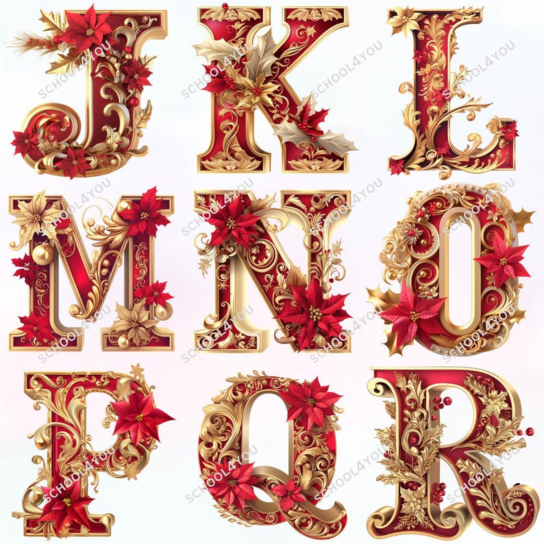 Red Christmas Alphabet A-Z and Number 0-9, Christmas Alphabet - Etsy