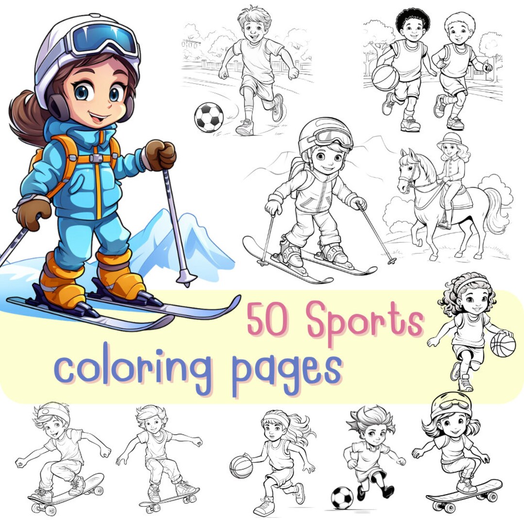 Sports Coloring Pages for Kids and Adults, 50 Unique Pages, Family ...