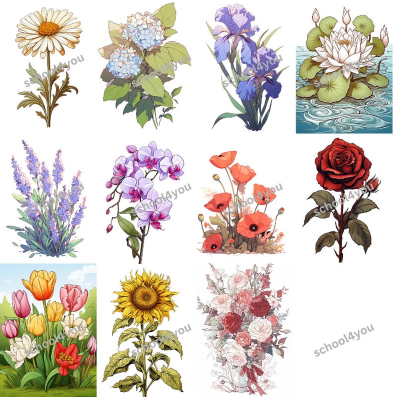 50 Unique Flower Coloring Pages With 17 Different Flower Styles. Free ...
