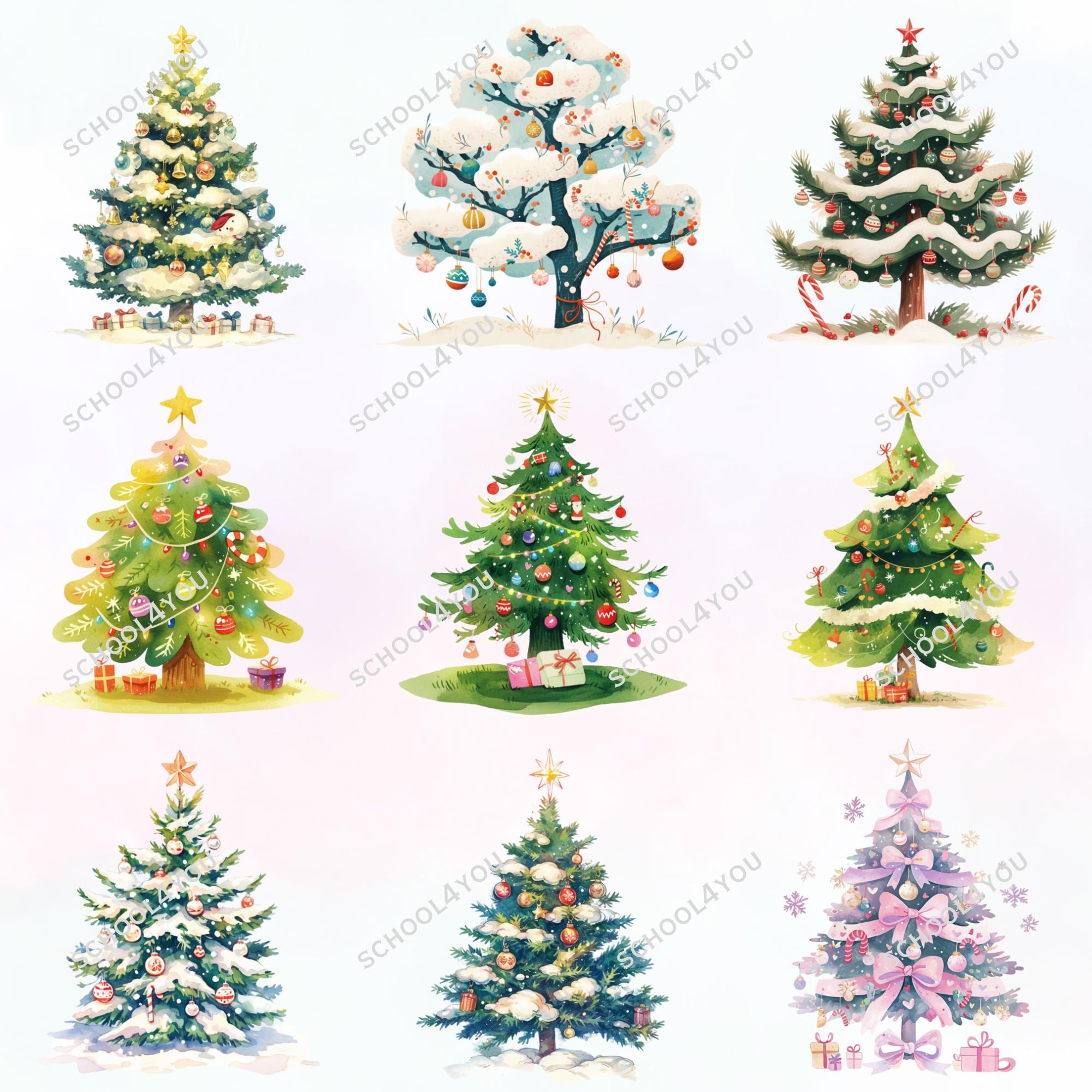 45 Unique Christmas Tree Clipart- Holiday Tree Clipart, Festive Digital ...