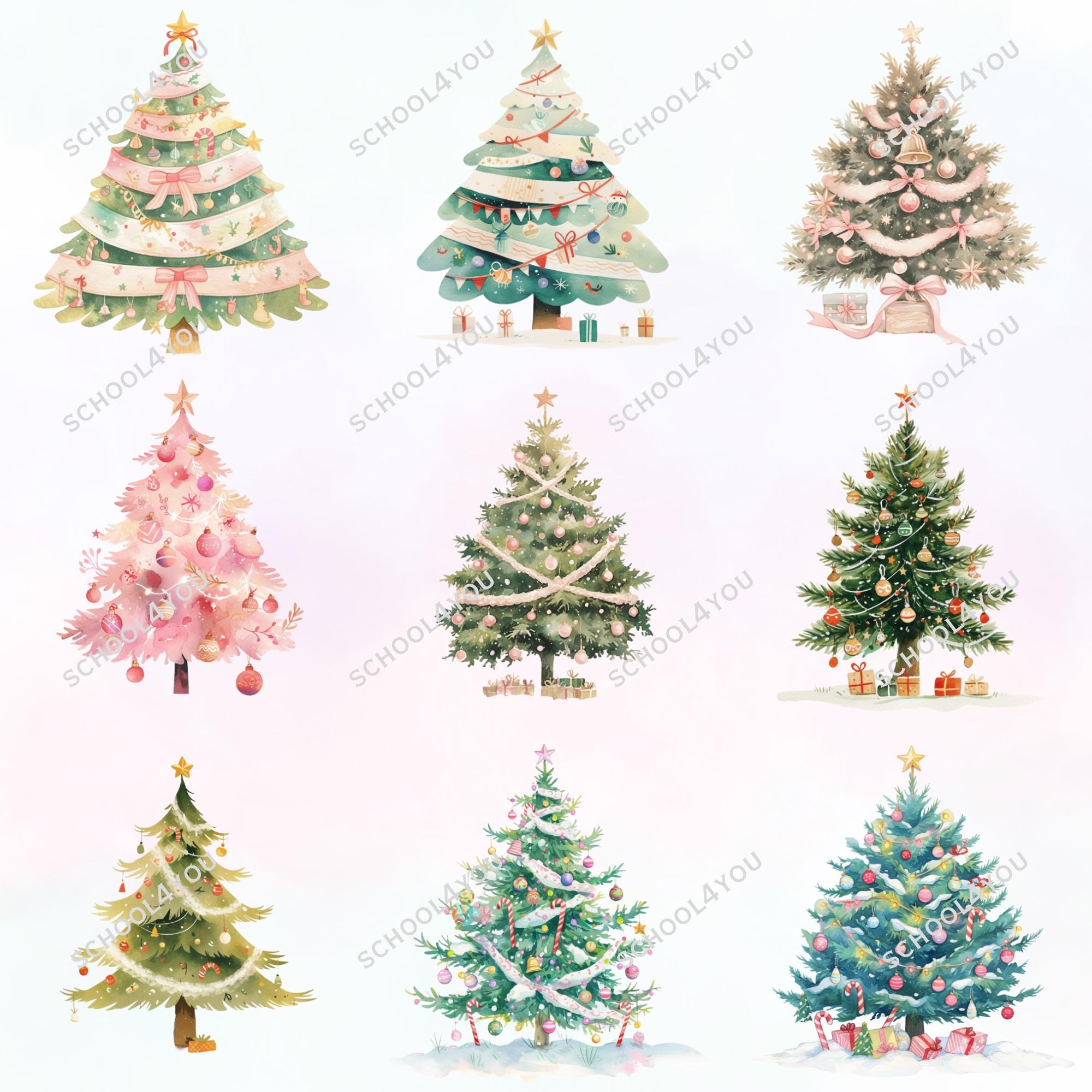 45 Unique Christmas Tree Clipart- Holiday Tree Clipart, Festive Digital ...