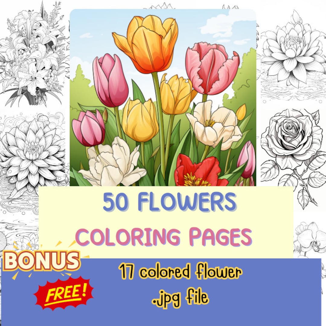 50 Unique Flower Coloring Pages With 17 Different Flower Styles. Free ...