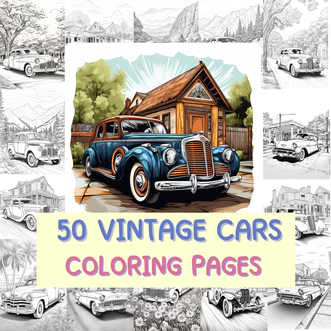 Vintage Car Coloring Pages: 50 Classic Car Styles (PDF Pattern) - Etsy