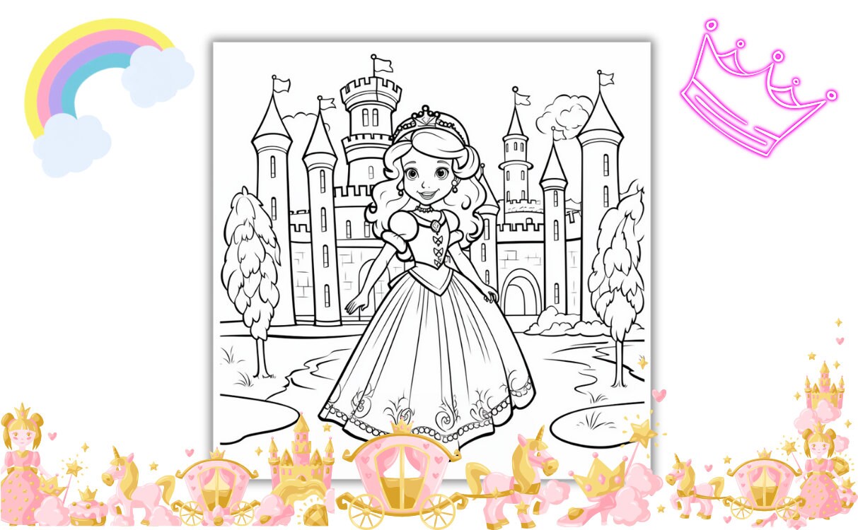 30 Princess Coloring Pages, Adult & Kid Coloring Book, Printable PDF - Etsy
