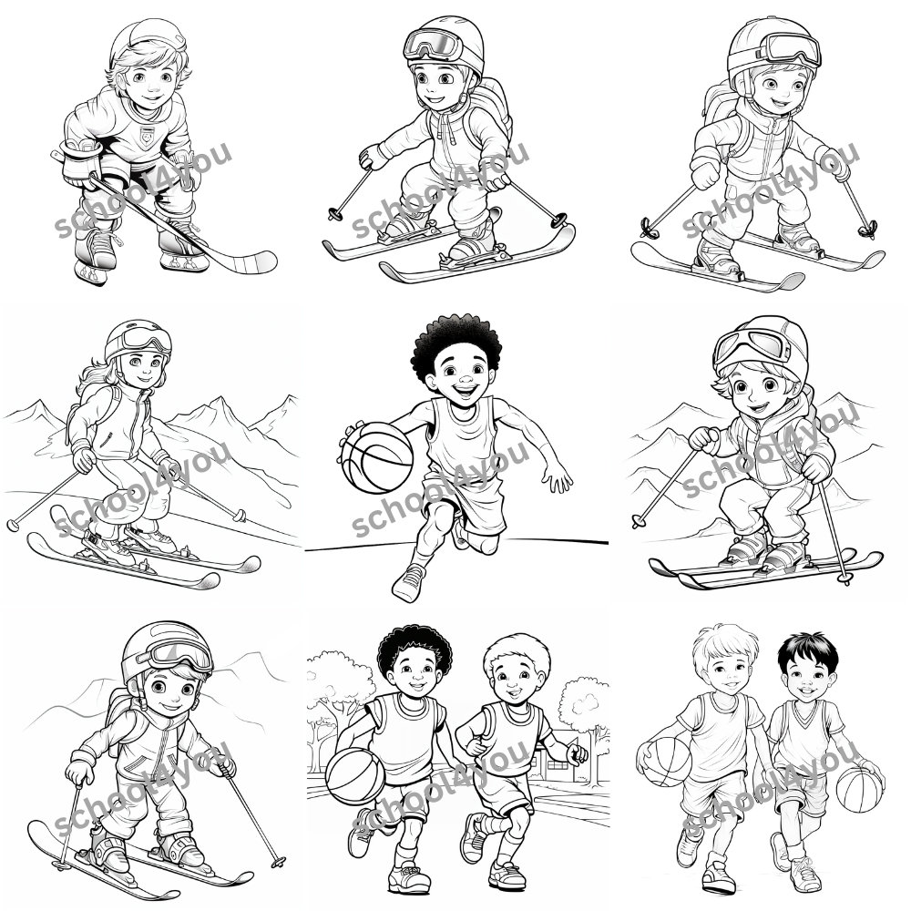 Sports Coloring Pages for Kids and Adults, 50 Unique Pages, Family ...