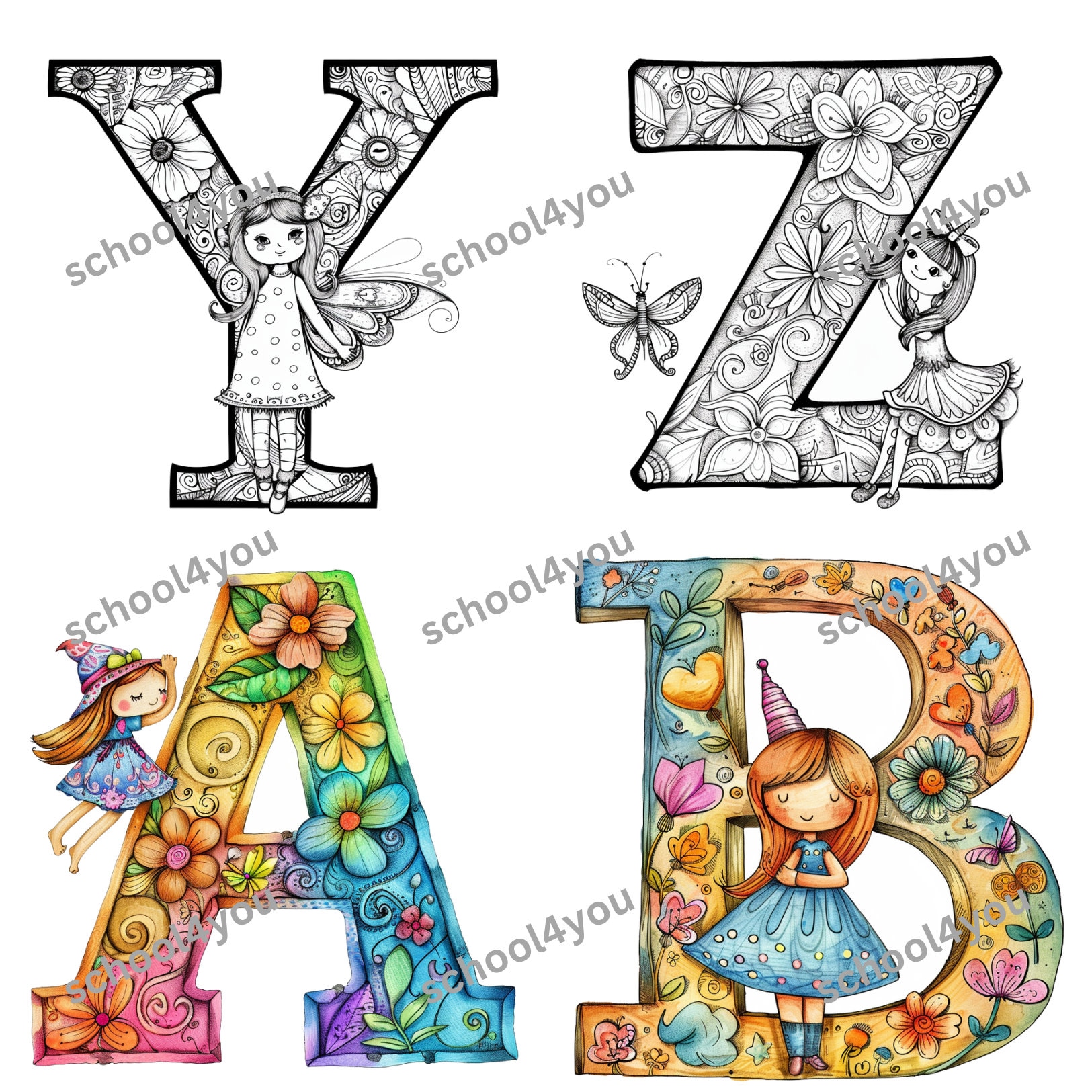 Girl in the Forest Alphabet Coloring Pages A to Z Printable With ...