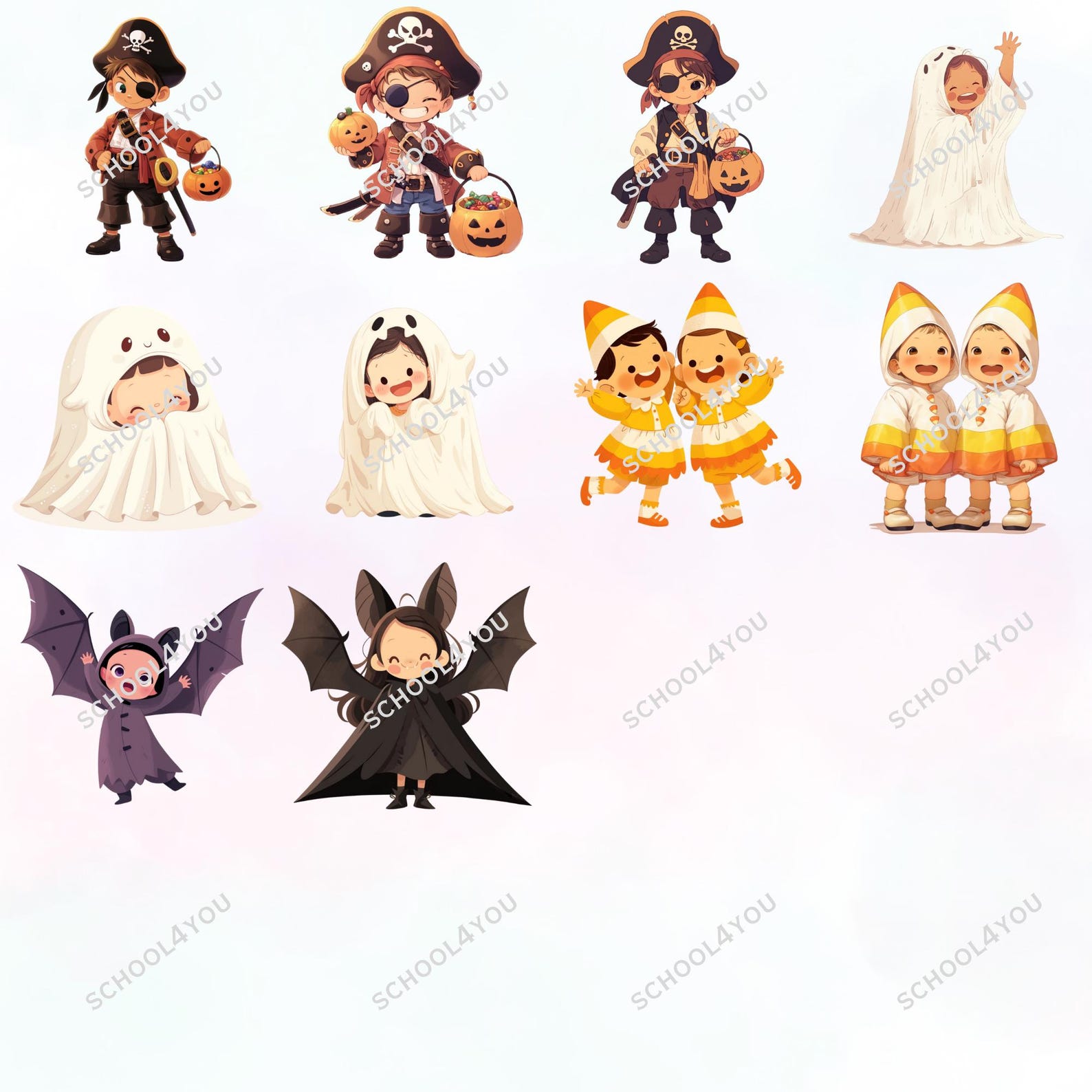 Cute Halloween Costumes Clipart, Fun and Adorable Halloween Graphics, Digital Clipart for Kids ...