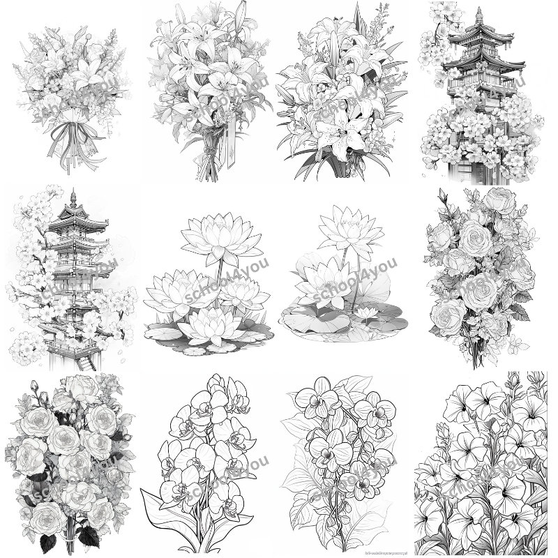 50 Unique Flower Coloring Pages With 17 Different Flower Styles. Free ...