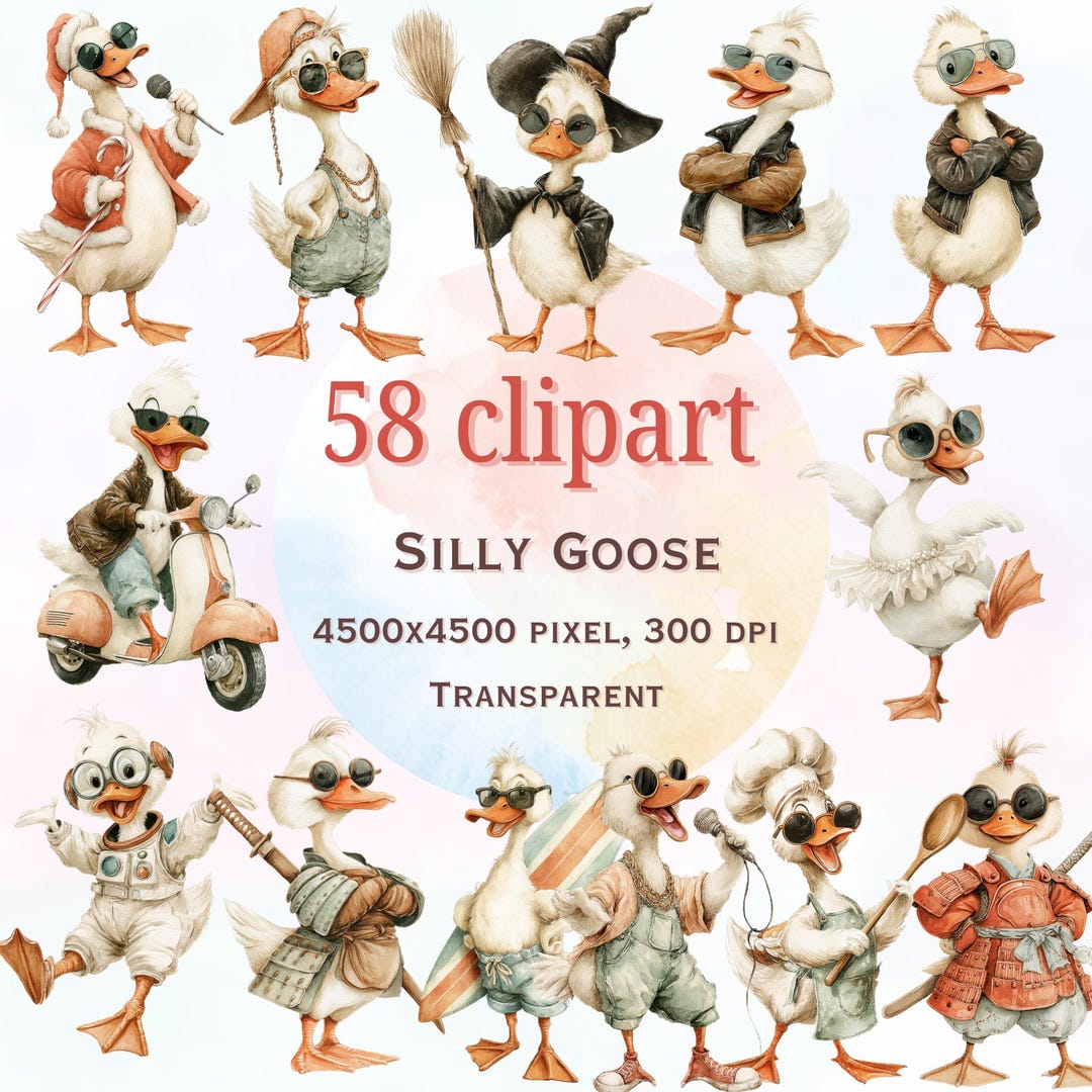 Kawaii Silly Goose Clipart | 58 Funny PNG Designs (digital Download) - Etsy