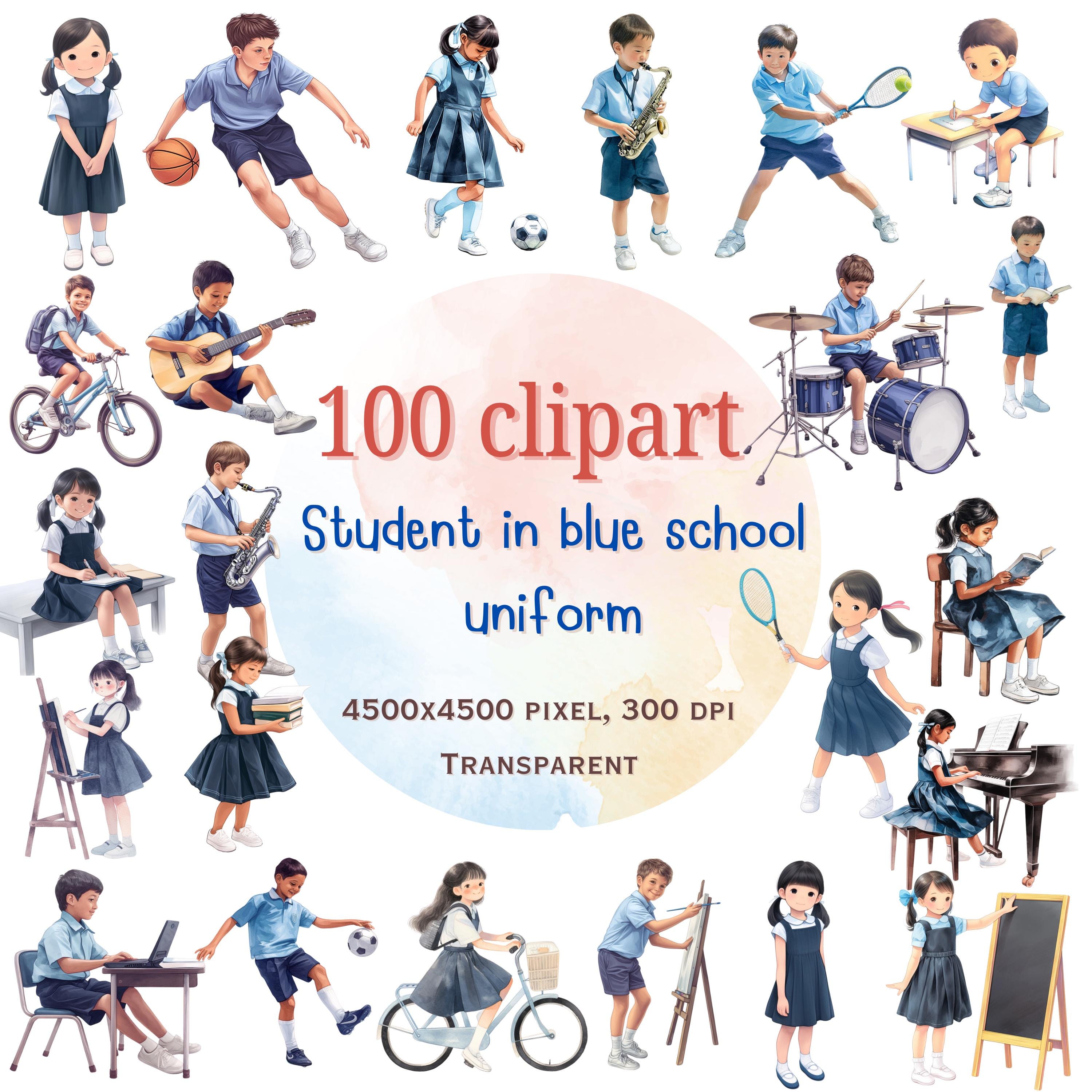100 Unique Student Activities Clipart in Blue School Uniform ...