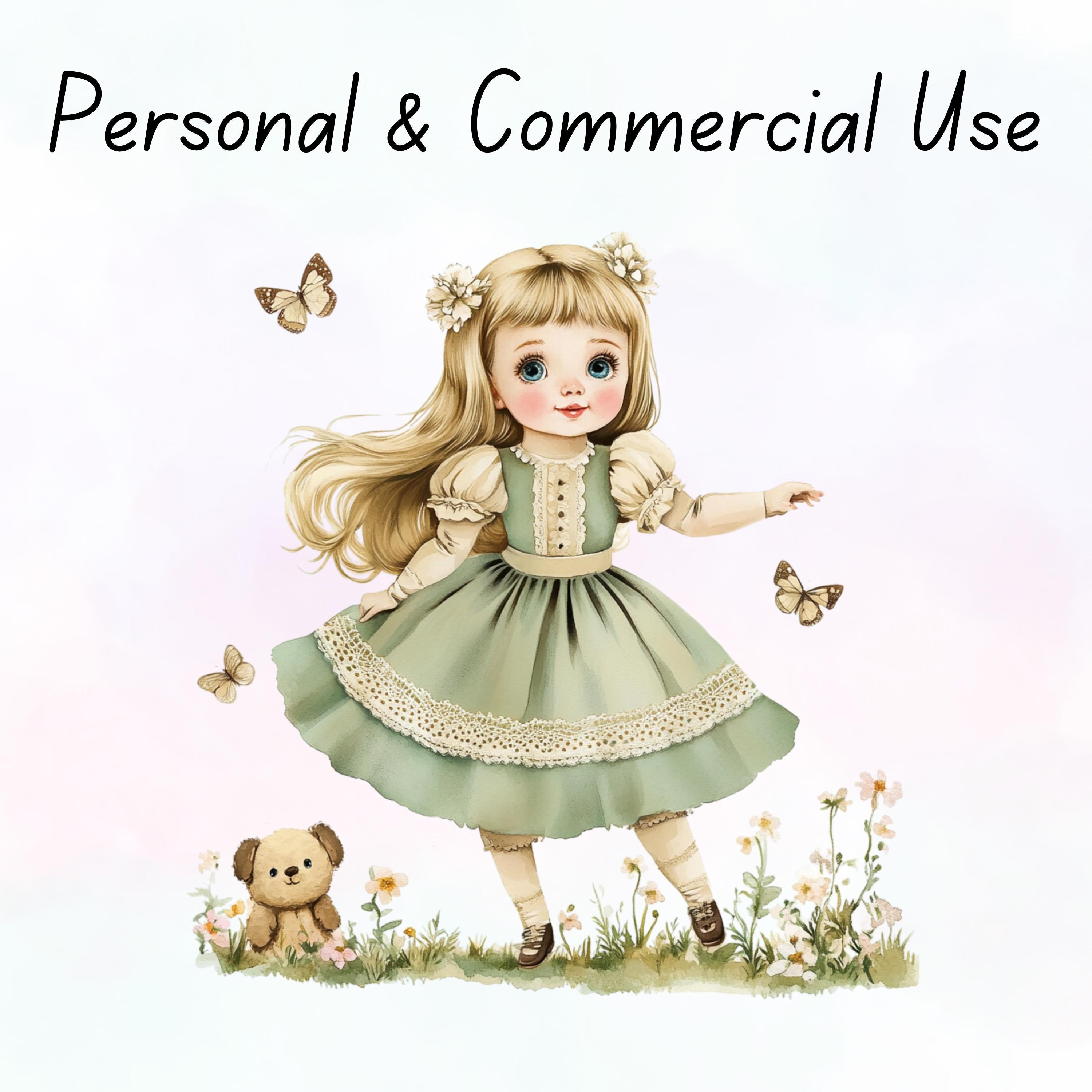 42 Vintage Cute Girls in Green Costumes Clipart Set, Retro Digital ...