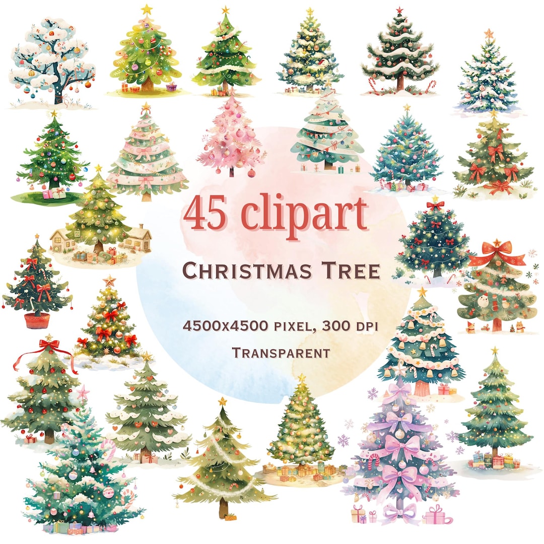 45 Unique Christmas Tree Clipart- Holiday Tree Clipart, Festive Digital ...