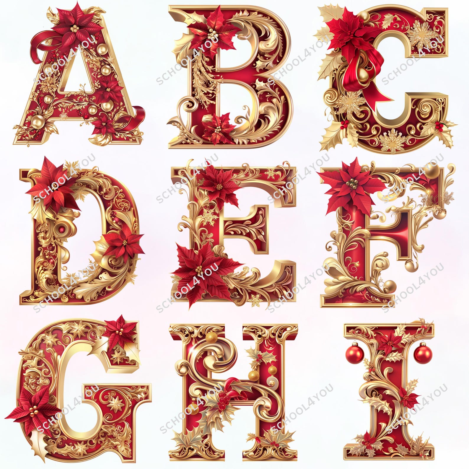 Red Christmas Alphabet A-Z and Number 0-9, Christmas Alphabet - Etsy