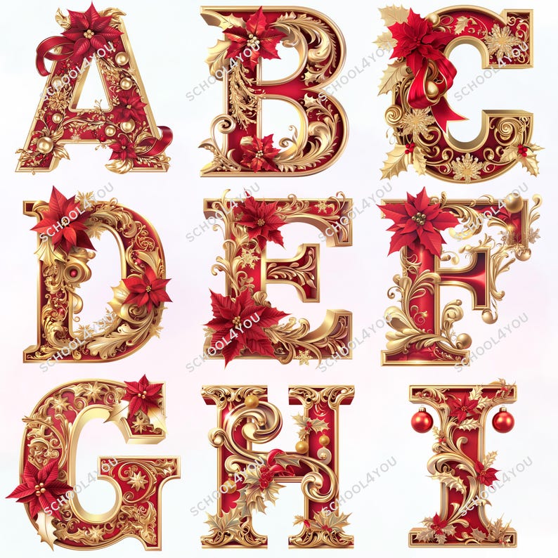 Red Christmas Alphabet A-Z and Number 0-9, Christmas Alphabet - Etsy