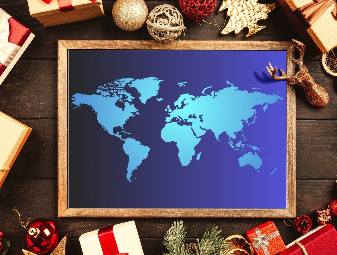 MAP OF WORLD Print Blue World Map Digital World Map - Etsy