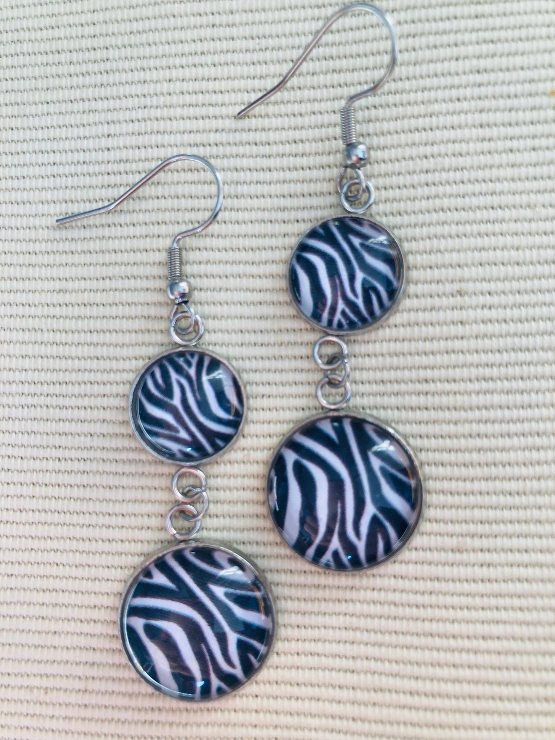 Zebra Animal Print Double Dangle Earrings - Etsy