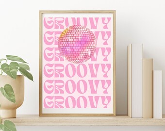 Retro Poster, Groovy Poster, Girly Print, Disco Ball Poster, Digital ...