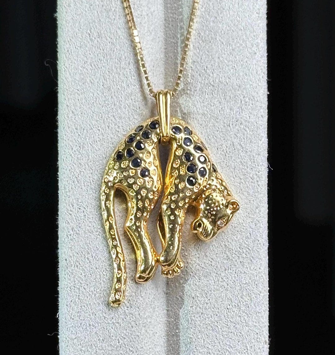 Panther Pendant, 18k Solid Yellow Gold Hanging Panther Pendant, Natural ...