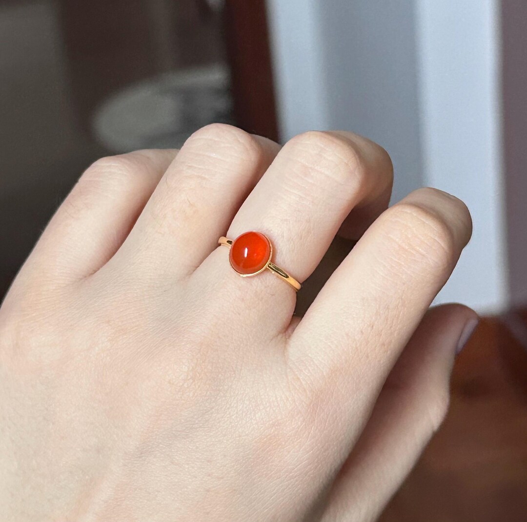 Icy Cherry Red Nan Hong Southern Red Agate Cabochon Ring Setting 18K ...