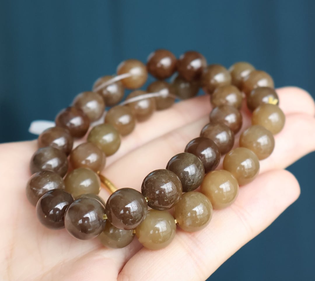 10mm Hetian Brown Sugar Nephrite Round Bead Bracelet Certified Natural ...