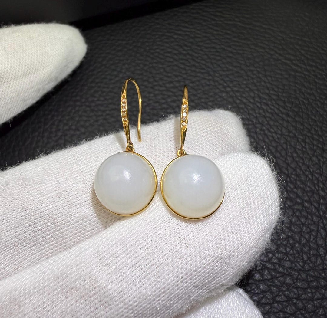 18K Gold Fat Mutton Jade Dangling Earrings - Etsy