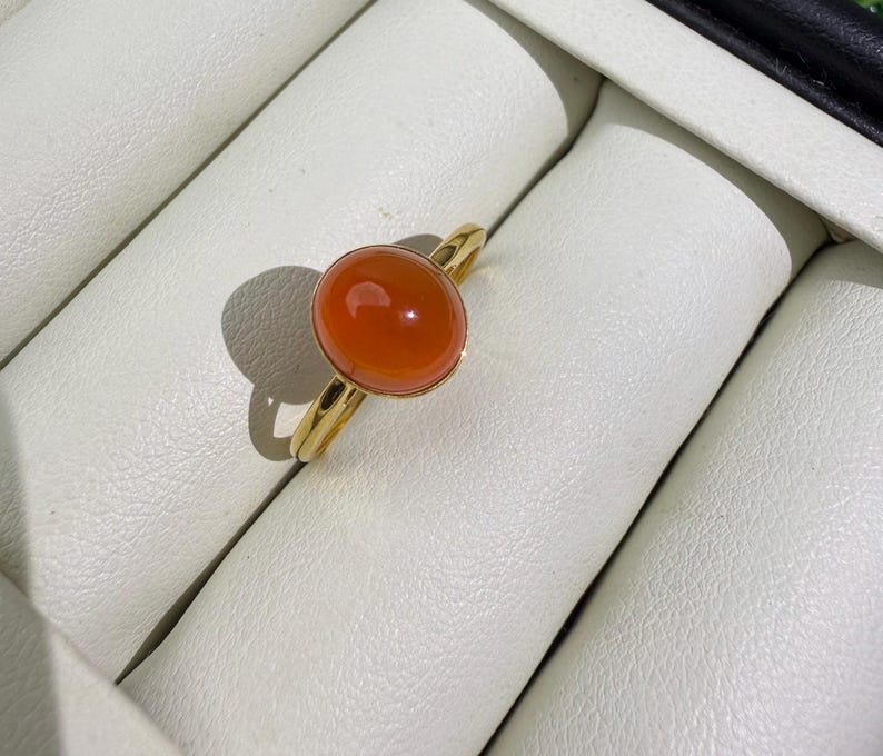 18K Gold Gem Red Nan Hong Southern Red Agate Cabochon Ring US 6.5 ...