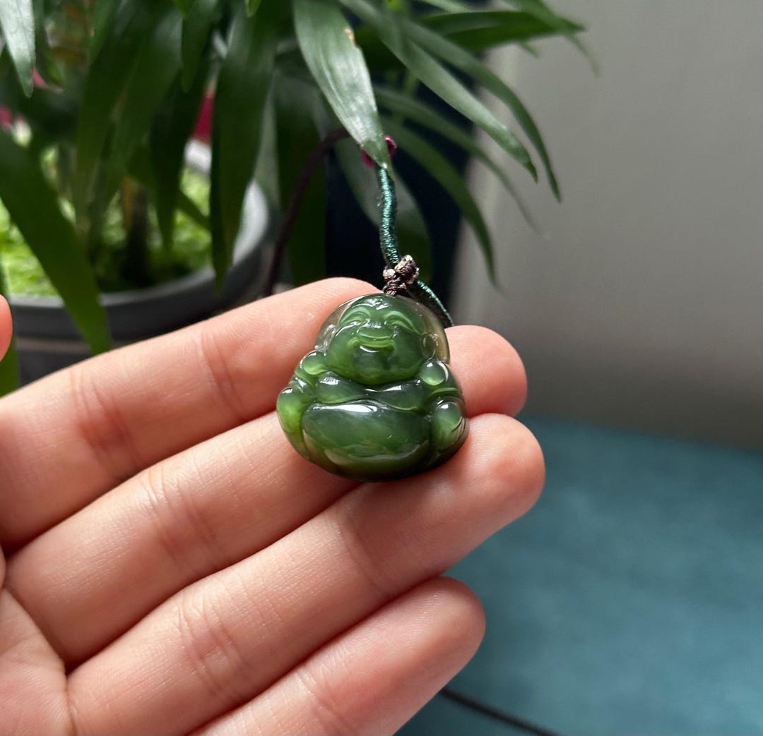 Cat's Eye Siberian Spinach Green Nephrite Carving Laughing Buddha ...