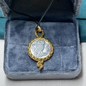 Year of Snake 18K Solid Gold Greek Coin Pendant-athena Owl Coin- With ...