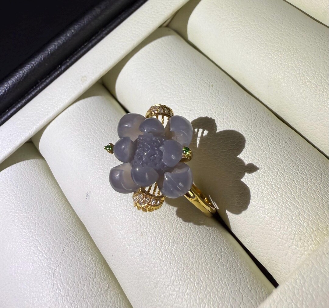 Jade Lotus 18K Gold Ring Purple Nephrite With Certificate 5266 US6 - Etsy