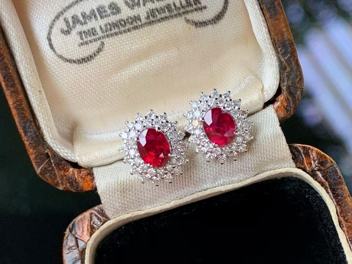 Pigeon Blood Ruby Setting 18K Solid White Gold With Natural Diamonds ...