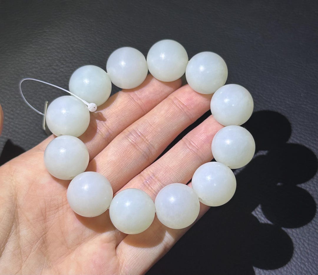 Fat Mutton Oily Fine White Jade 18mm Round Bead Bracelet Certified ...
