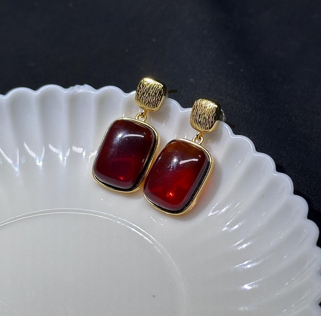 Gem Quality Red Baltic Amber Vintage Style Statement Earrings Gold ...