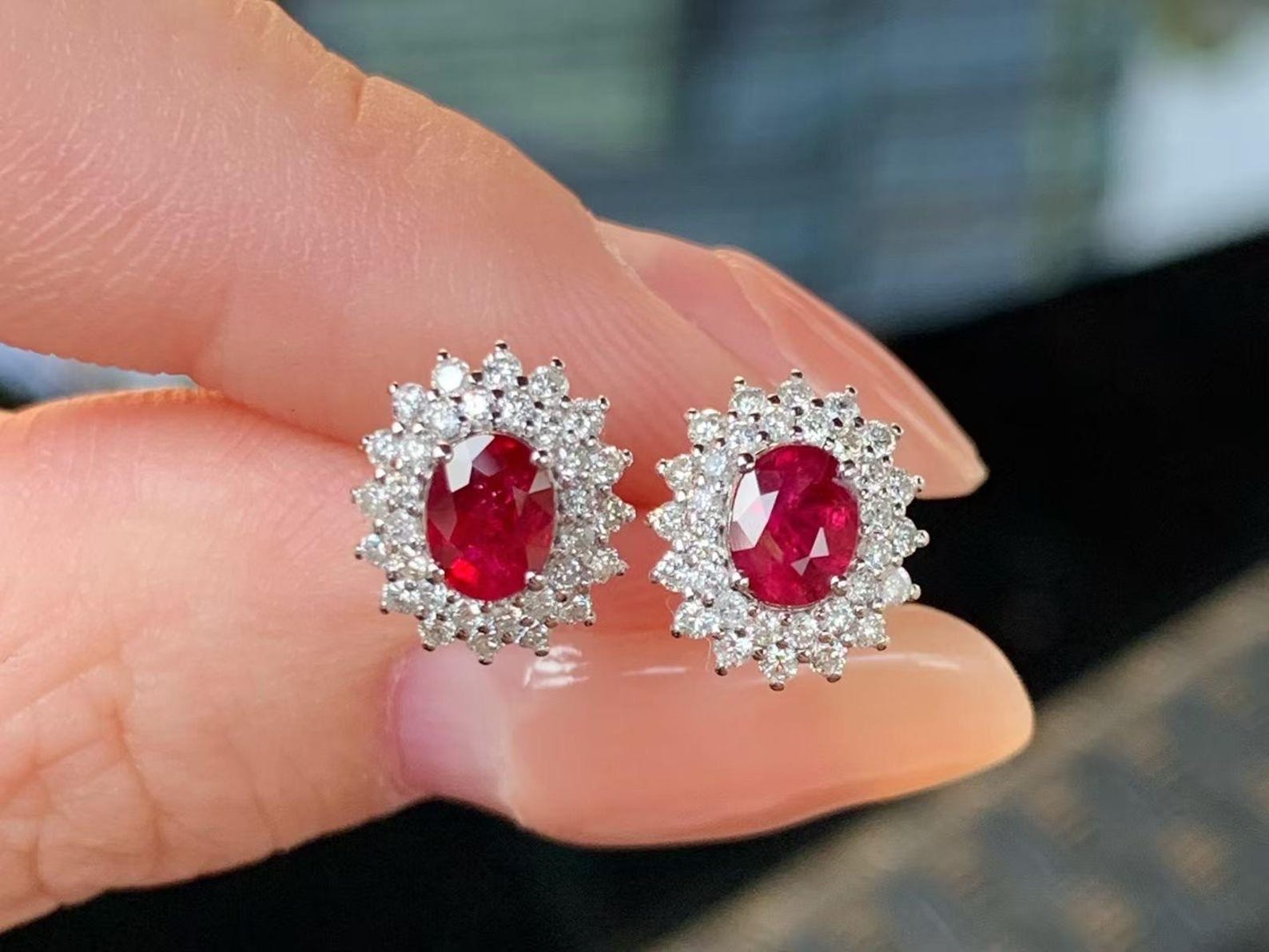Pigeon Blood Ruby Setting 18K Solid White Gold With Natural Diamonds ...