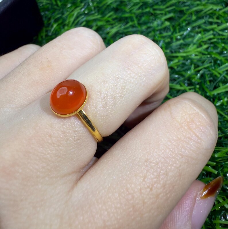 18K Gold Gem Red Nan Hong Southern Red Agate Cabochon Ring US 6.5 ...