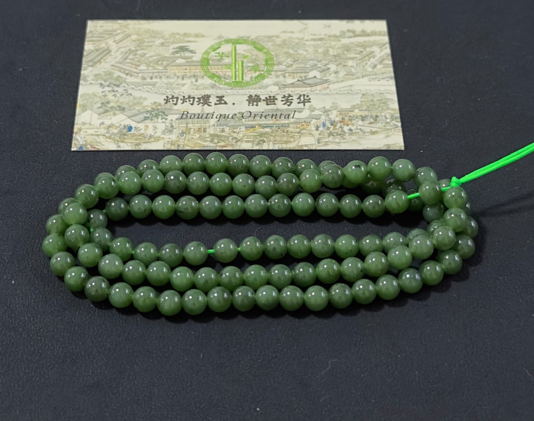 6mm Hetian Spinach Green Nephrite Round Bead 108 DIY Certified Natural ...
