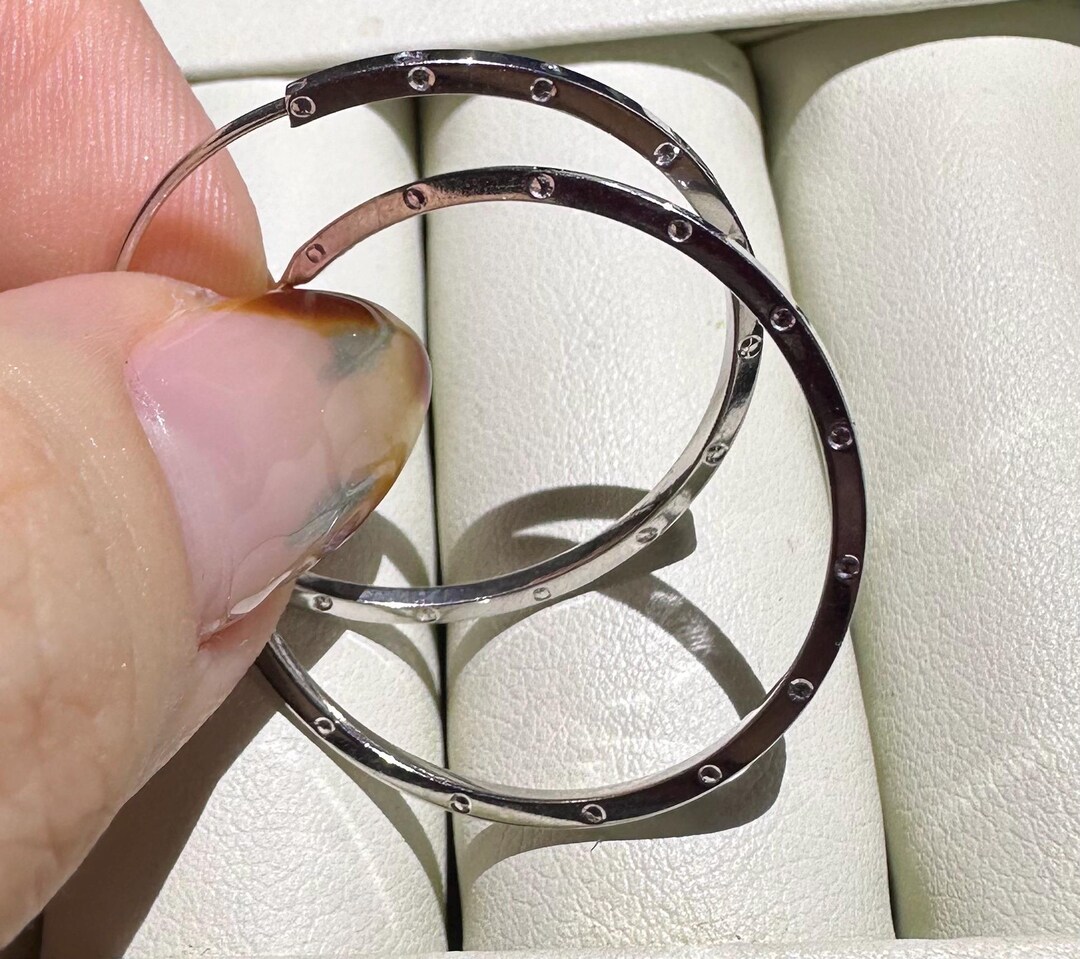 30mm Solid Platinum PT950 Engraved Hoop Circle Earrings With ...