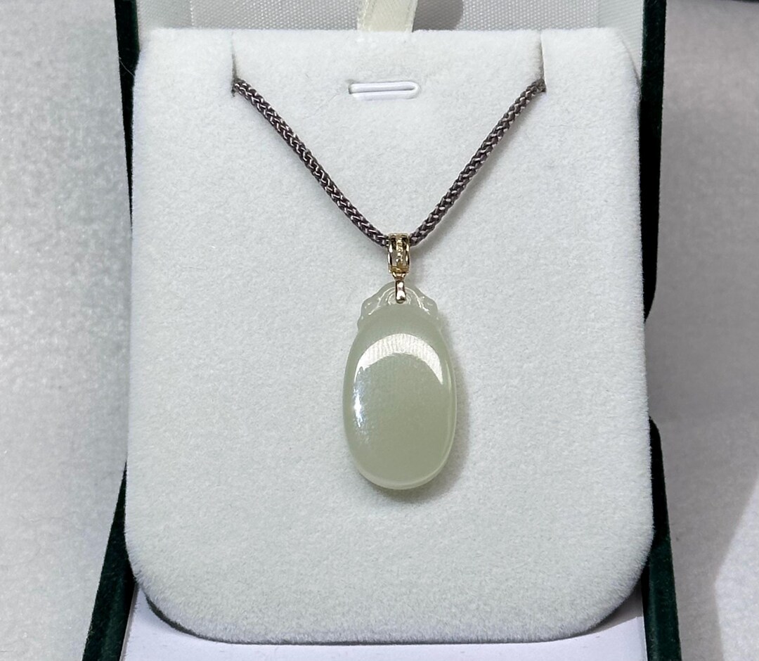 Chinese Jade Qing Shui Nephrite Wu Shi Pai Pendant Setting 18K Solid ...