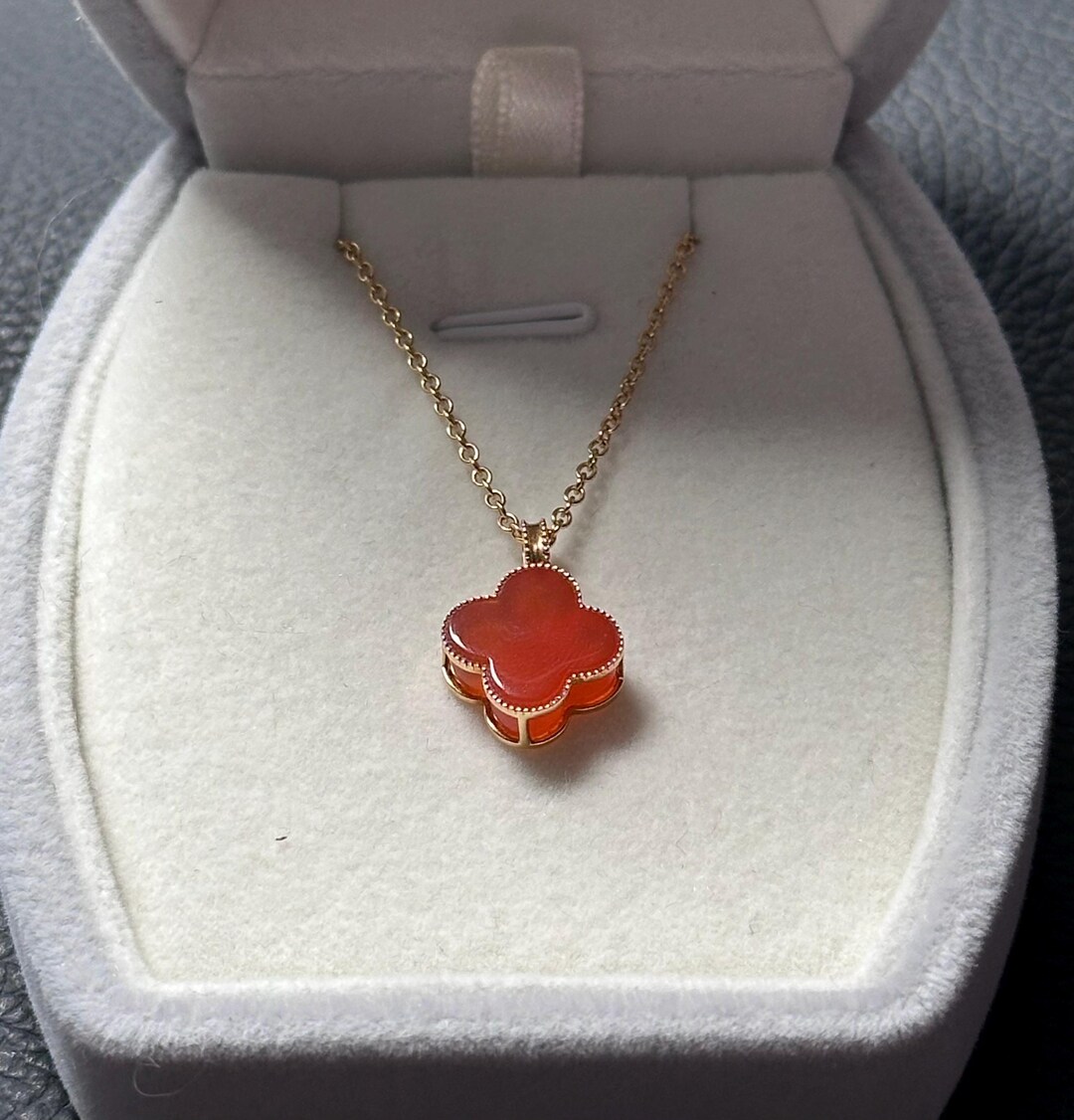 Cherry Red Solid Nan Hong Chinese Agate Cabochon Clover Pendant Setting ...