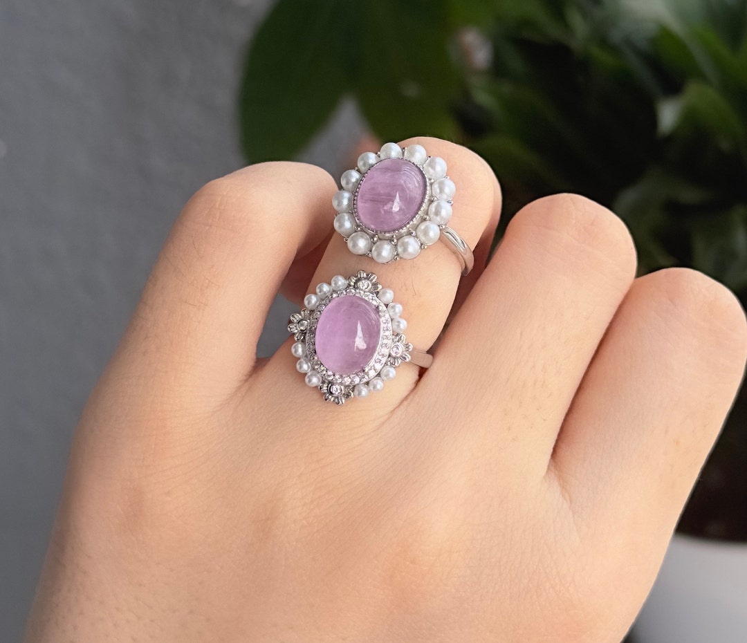 Natural Kunzite Spodumene Sterling Silver Adjustable Ring Certified ...