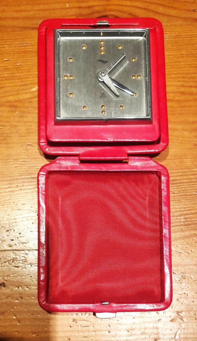 Travel Alarm Clock, Blindfold in Leather Case by Imhof Swiss, 15 Jewel ...