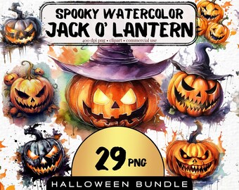 Watercolor Jack-o-lantern Clipart. Halloween Clipart. PNG - Etsy