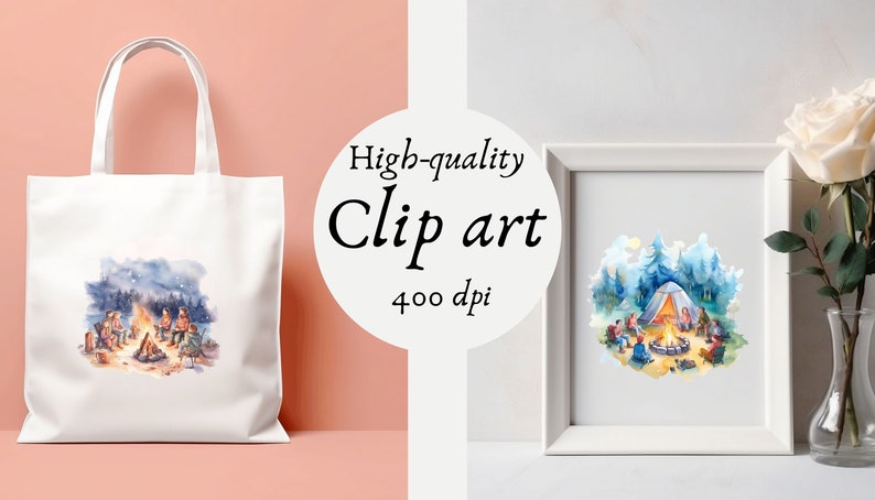 Watercolor Campfire With Family Clipart Set of 20 Watercolor - Etsy